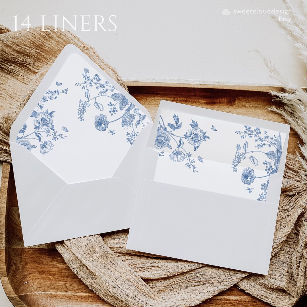 Dusty Blue Floral Envelope Liner Template Steel Blue Envelope Liner ...