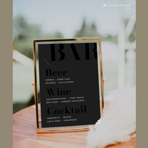 Black Minimal Bar Menu Sign Drink Bar Sign Table Black Simple Cocktails ...