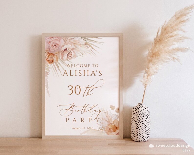 Dusty Orange Boho Birthday Sign Rust Orange Pampas Grass Birthday ...