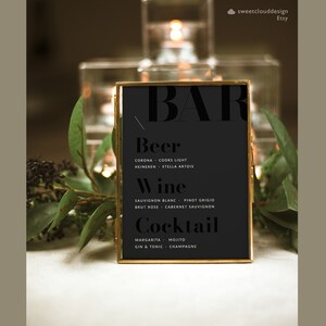 Black Minimal Bar Menu Sign Drink Bar Sign Table Black Simple Cocktails ...