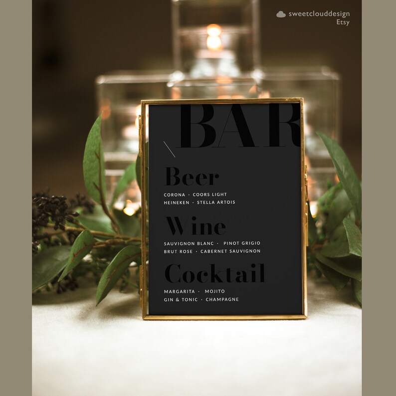Black Minimal Bar Menu Sign Drink Bar Sign Table Black Simple - Etsy