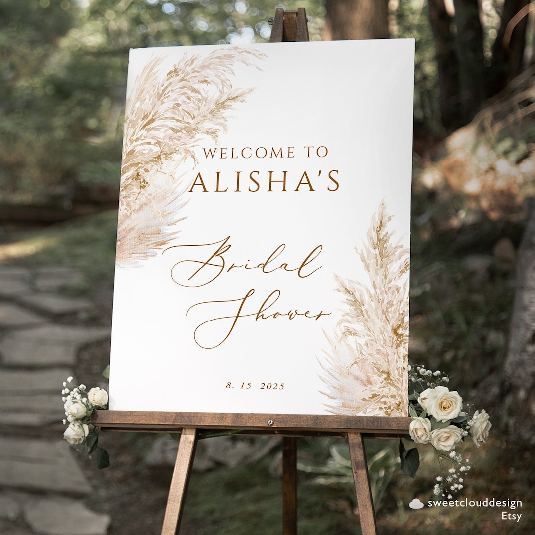 Pampas Grass Bridal Shower Welcome Board Boho Bridal Shower Template ...