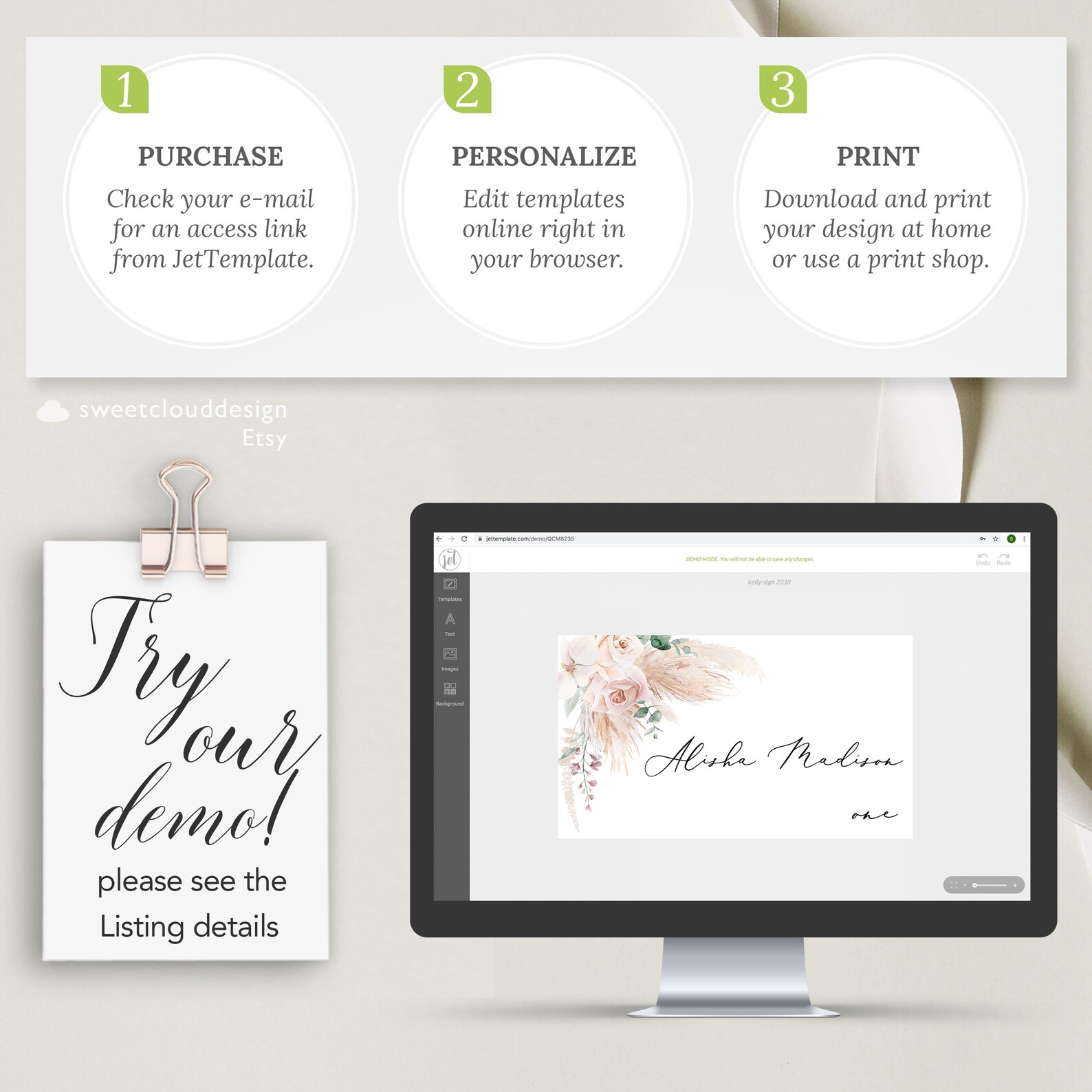 Blush Boho Place Card Template,bohemian Name Card ,pampas Grass Place ...