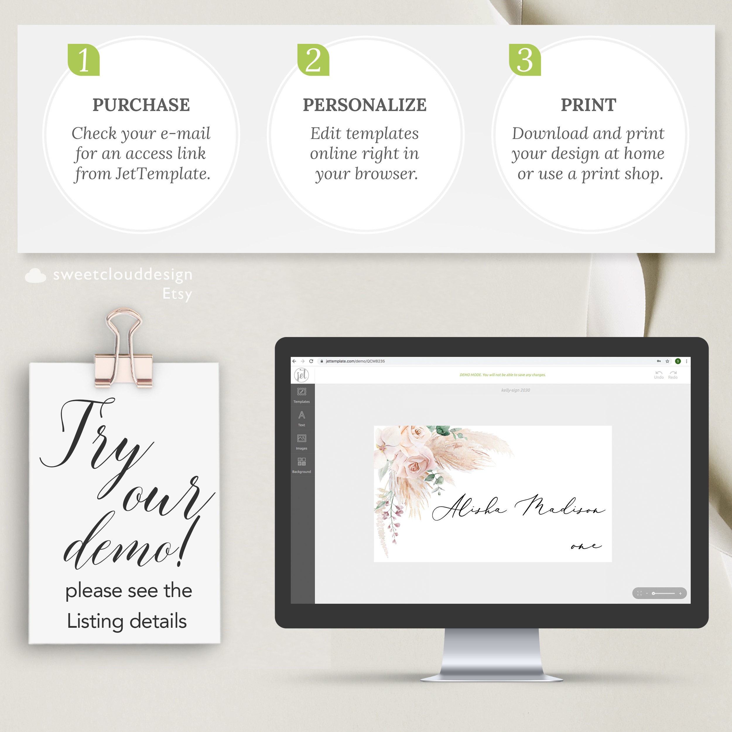 Blush Boho Place Card Template,bohemian Name Card ,pampas Grass Place ...