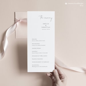 Simple Wedding Program Template Modern Wedding Ceremony Card Editable ...