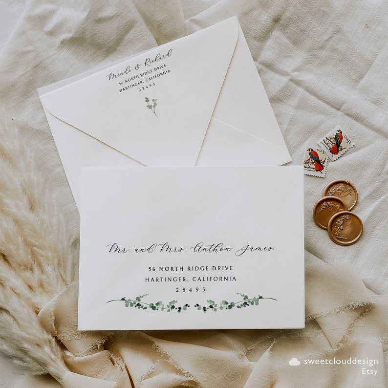 Greenery Envelope Template Green Leaves Address Label Printable Leaf ...