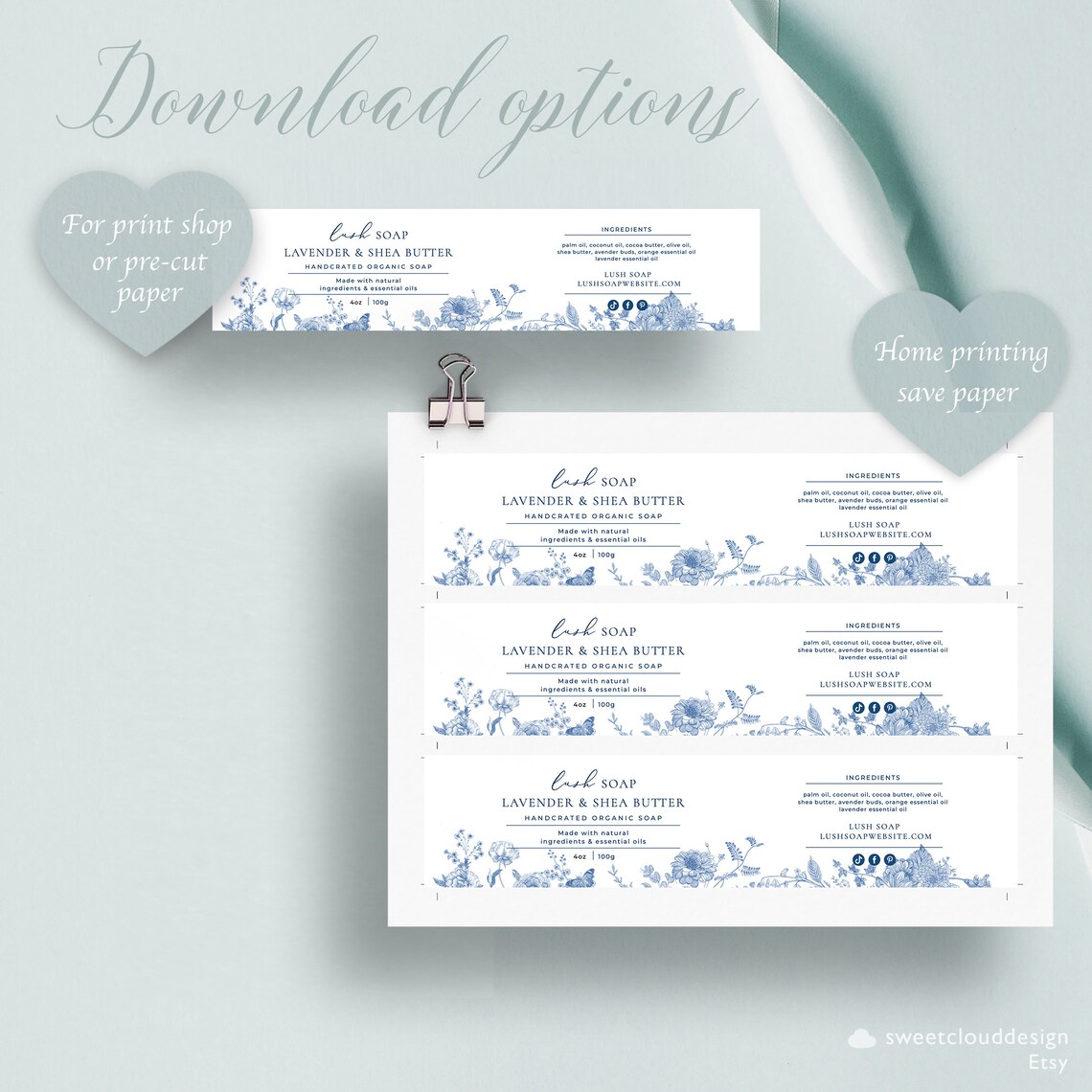 Dusty Blue Flower Bar Soap Label Template Blue Floral Printable Custom ...