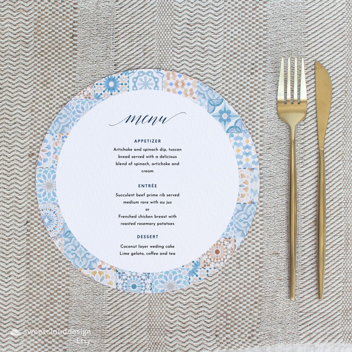 Blue Tile Round Table Menu Template Sky Blue Tile Circle Menu Printable ...