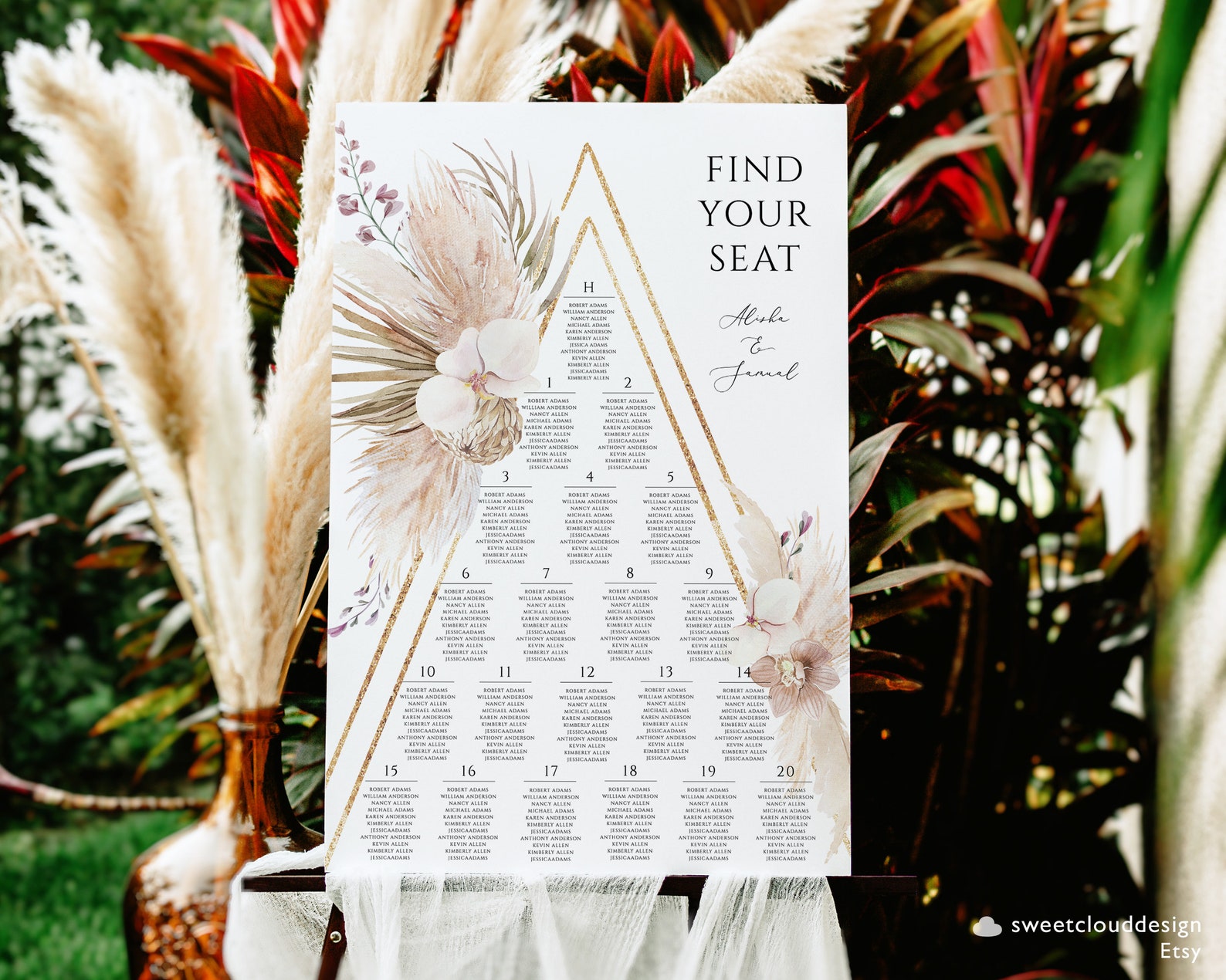 Boho Seating Chart Sign Teepee Chart Template Pampas Seating Sign ...