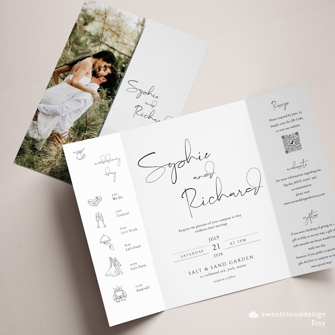 Gatefold Simple Wedding Invitation Boho Gatefold Invitation Minimal ...