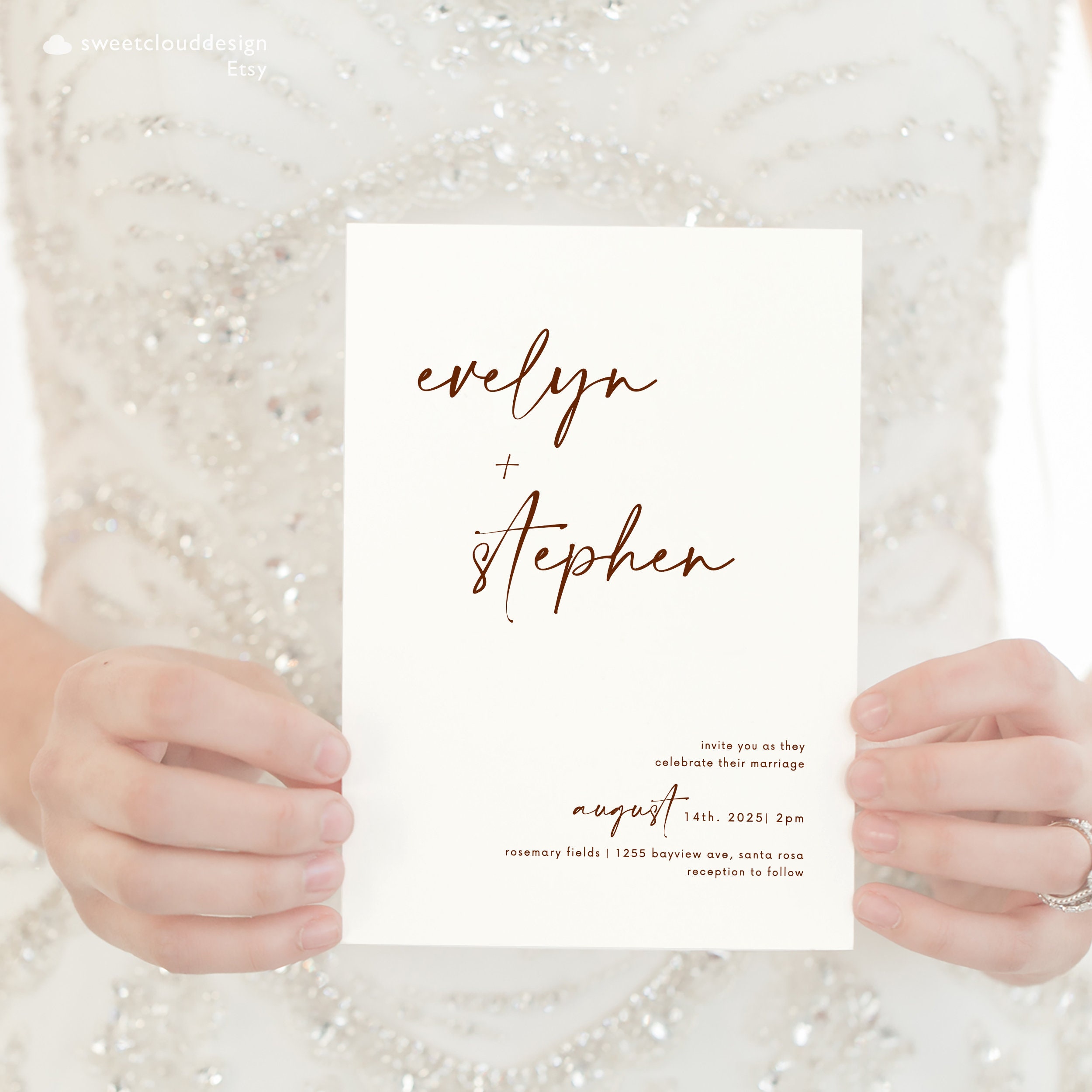 Minimal Boho Wedding Invitation Template Simple Bohemian - Etsy