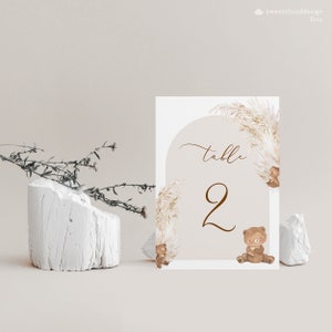 Teddy Bear Table Number Pampas Grass Teddy Bear Table Number Card Boho ...