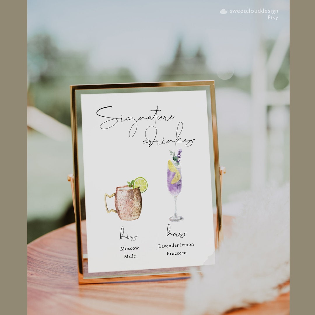 Signature Drink Sign Template Lavender Lemon Cocktail Printable ...