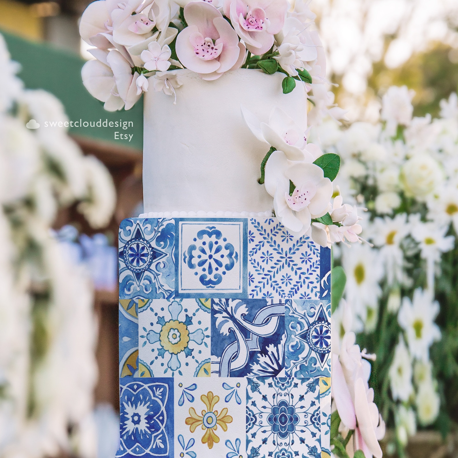 Cake Icing Template Italy Blue Tile Cake Icing Image Lemon | Etsy