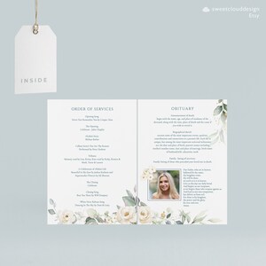 Greenery White Flower Funeral Program Booklet White Rose Ceremony ...