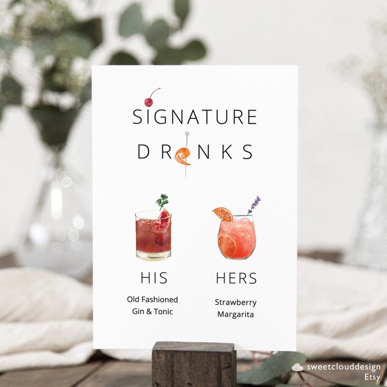 Signature Drink Sign Template Printable Signature Cocktail Sign Menu ...