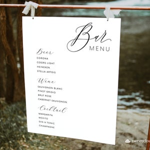Simple Bar Menu Sign Drink Bar Sign Table Cocktails Sign Printable Bar Sign Menu Editable Sign ...