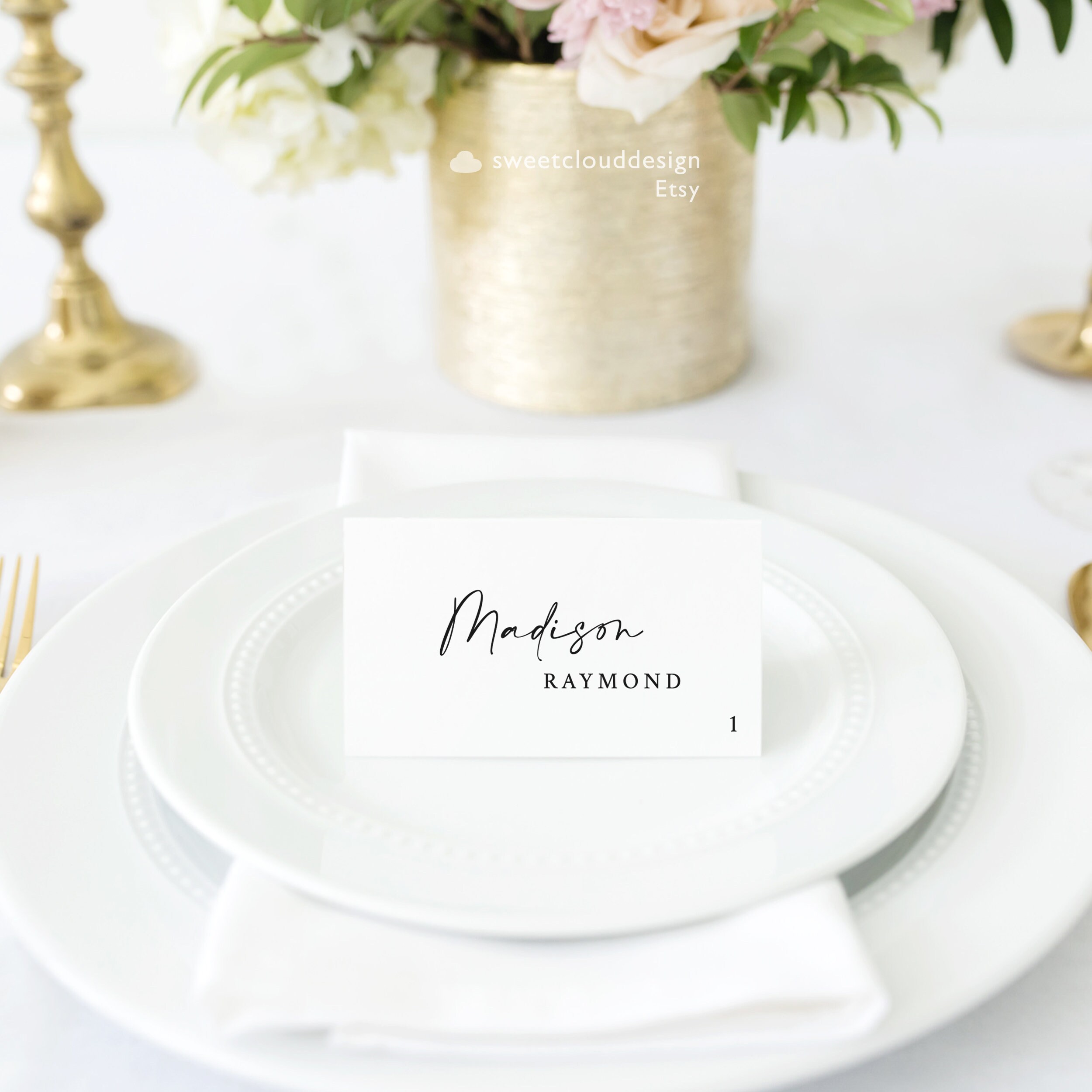 Minimal Wedding Place Cards Template Editable Simple Place Card Black ...
