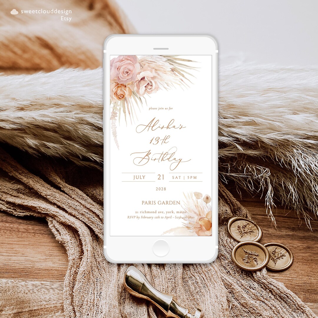 Dusty Orange Birthday Card Digital Pampas Grass Rust Terracotta Mobile ...