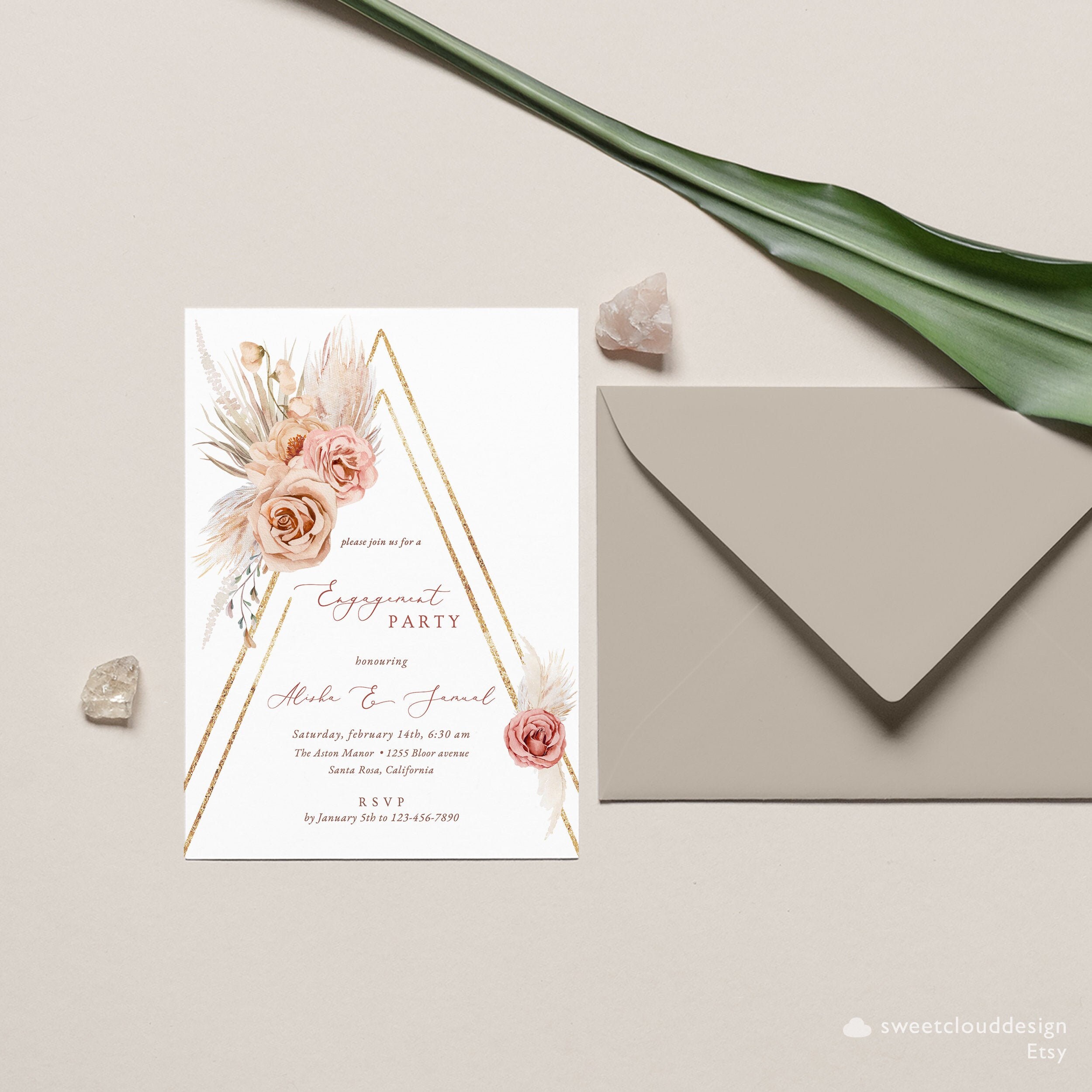 Rust Boho Engagement Party Invitation Rust Terracotta Engagement Party ...