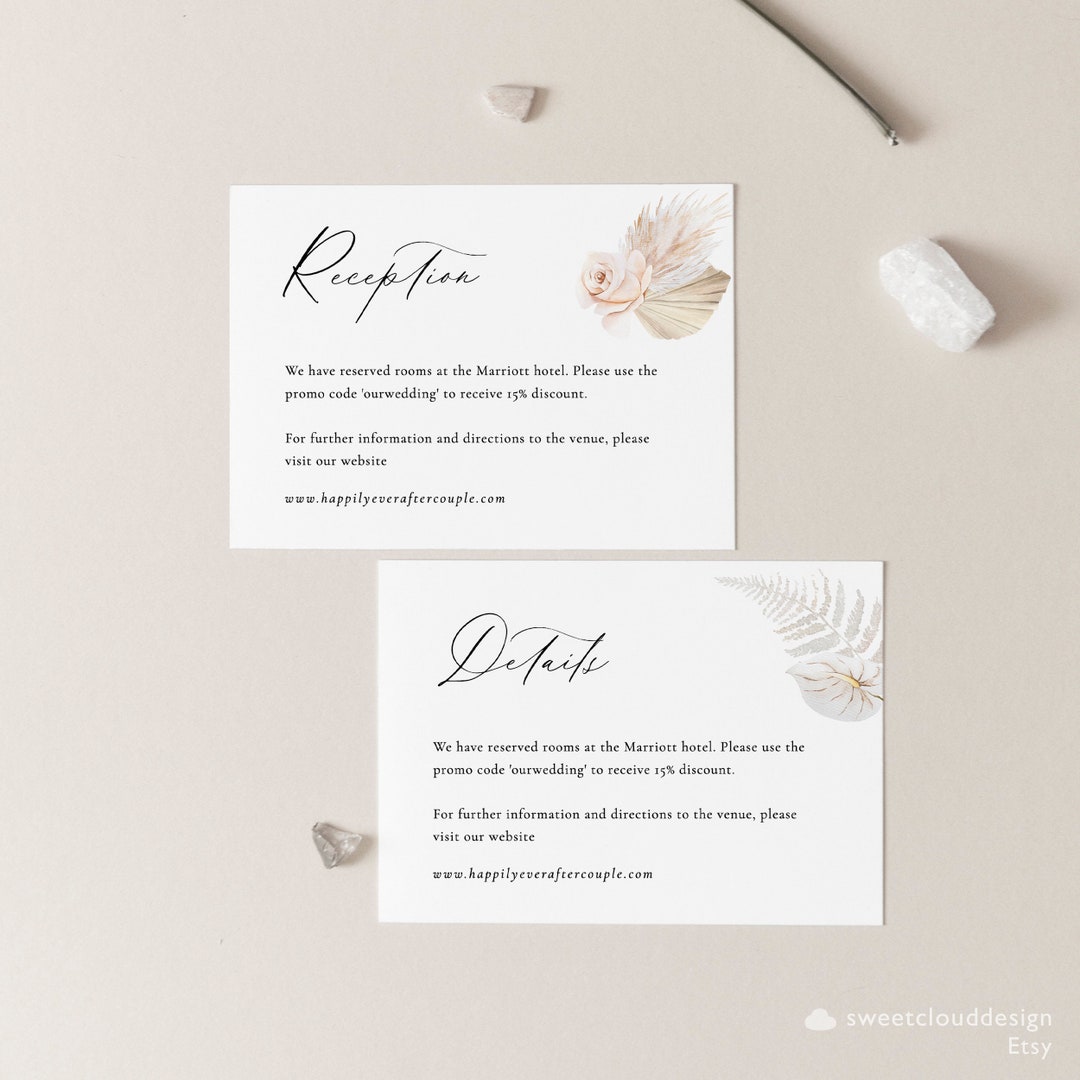 Boho Invitation Detail Card Template,invitation Insert Card,floral Gold ...