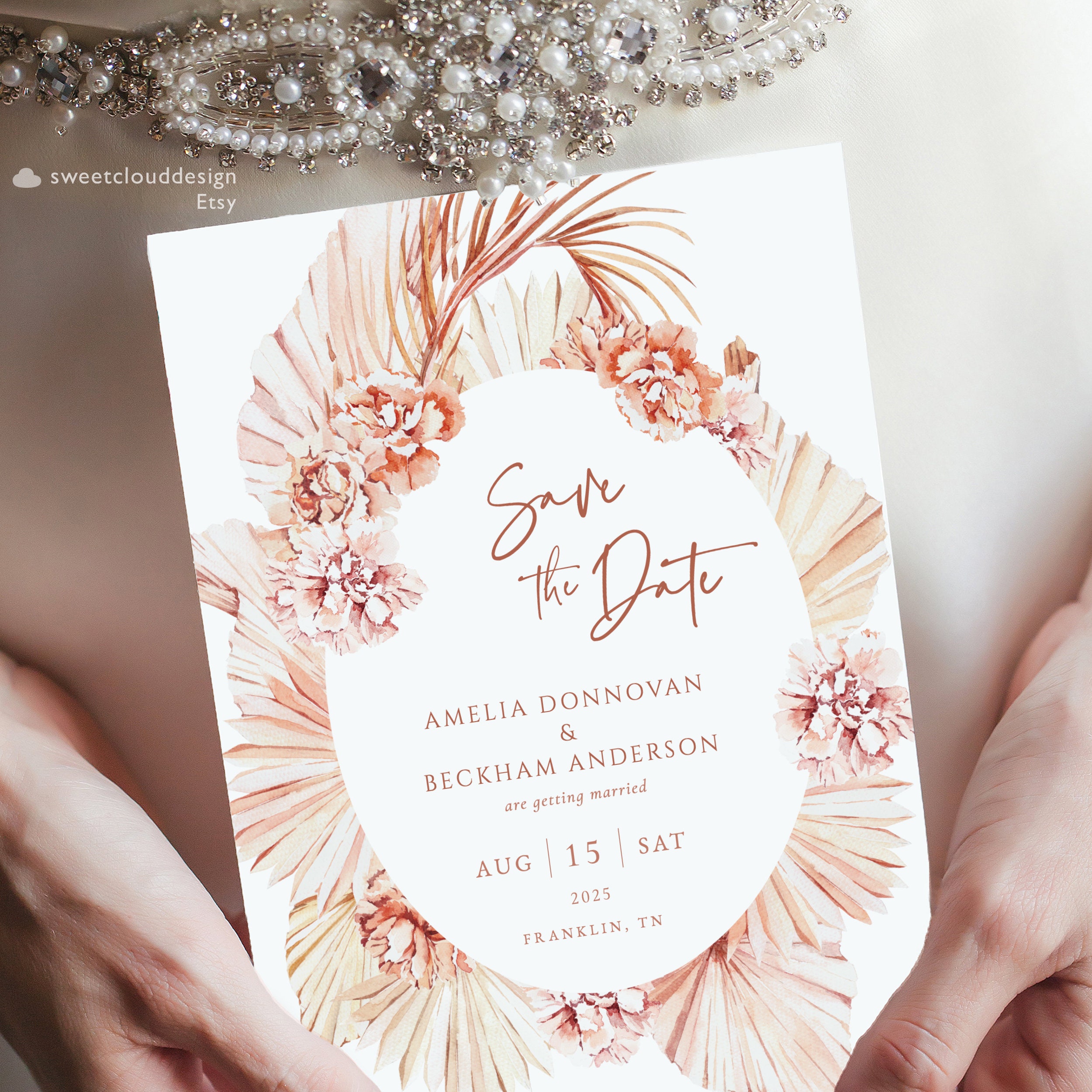 Orange Boho Save the Date Boho Pampas Grass Save the Date Rust Orange ...