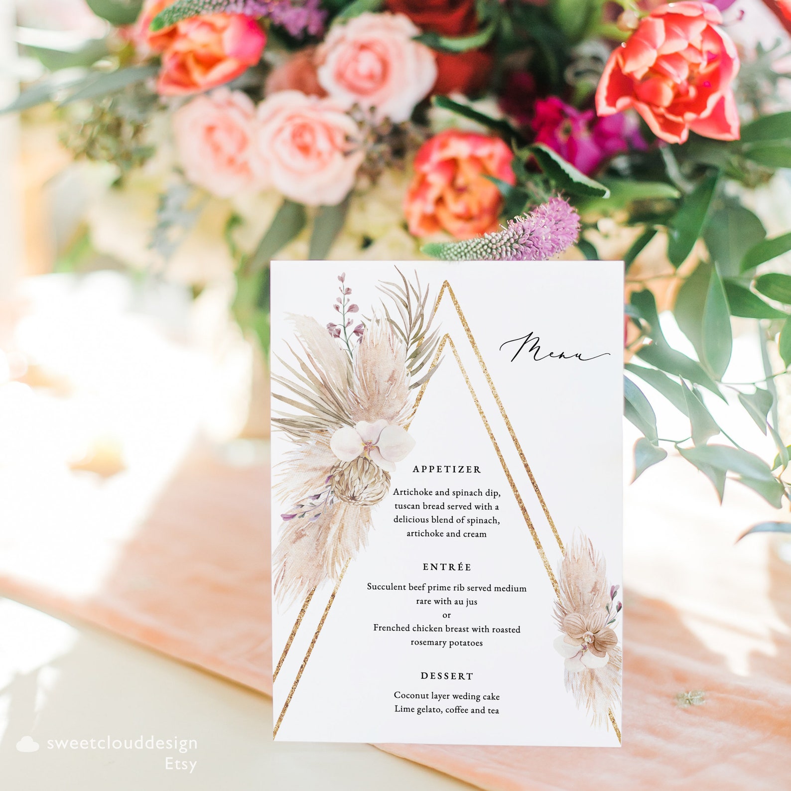 Boho Orchid Menu Boho Floral Dinner Menu Printable Boho Menu Pampas ...