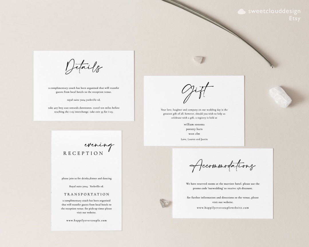 Enclosure Card Set Editable Insert Card Template Wedding Enclosure Set ...