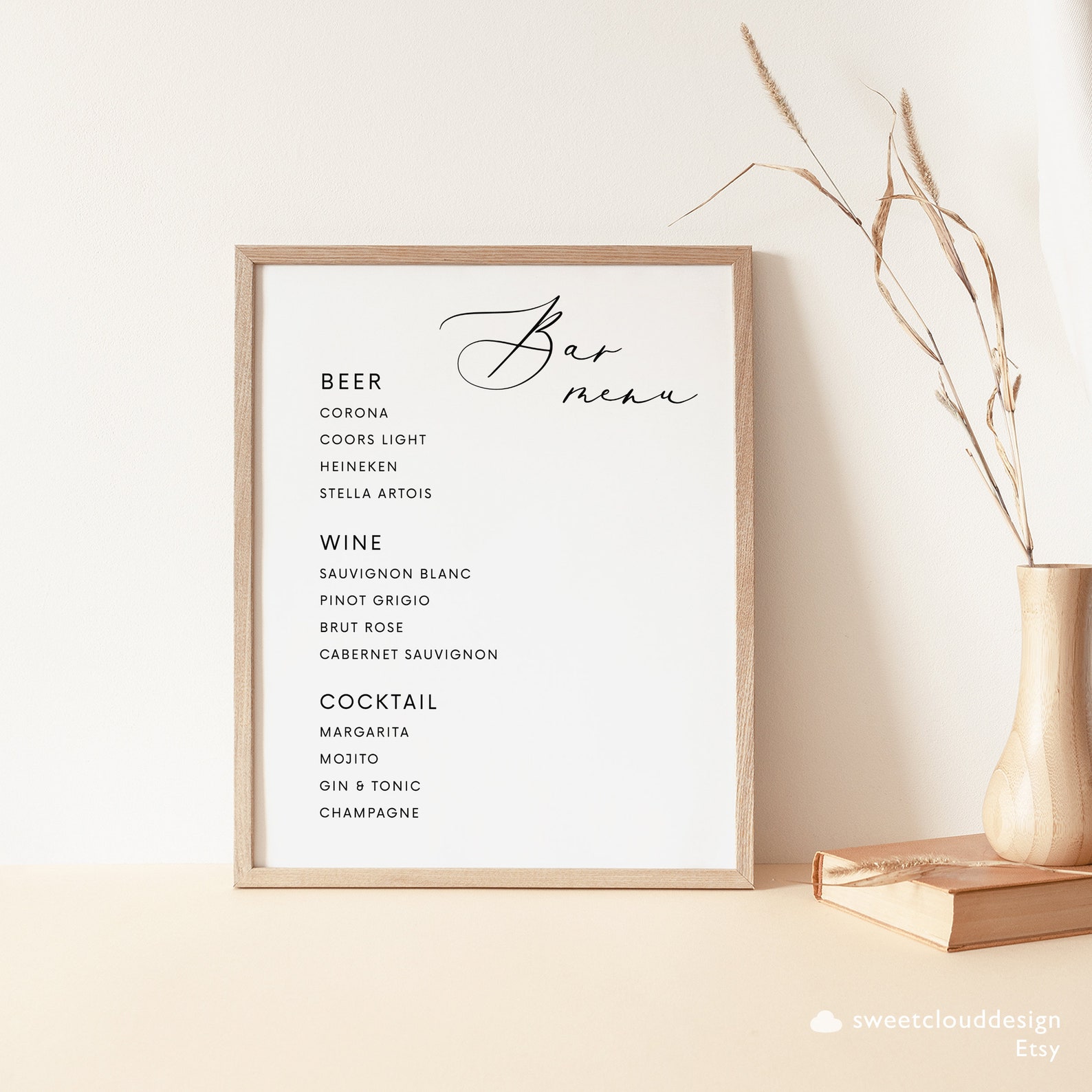 Simple Bar Menu Sign Drink Bar Sign Table Cocktails Sign - Etsy