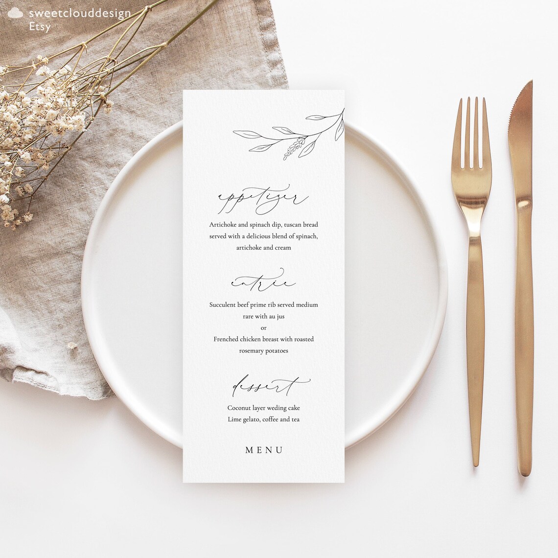Handwritten Modern Wedding Menu Template Lavender Modern - Etsy