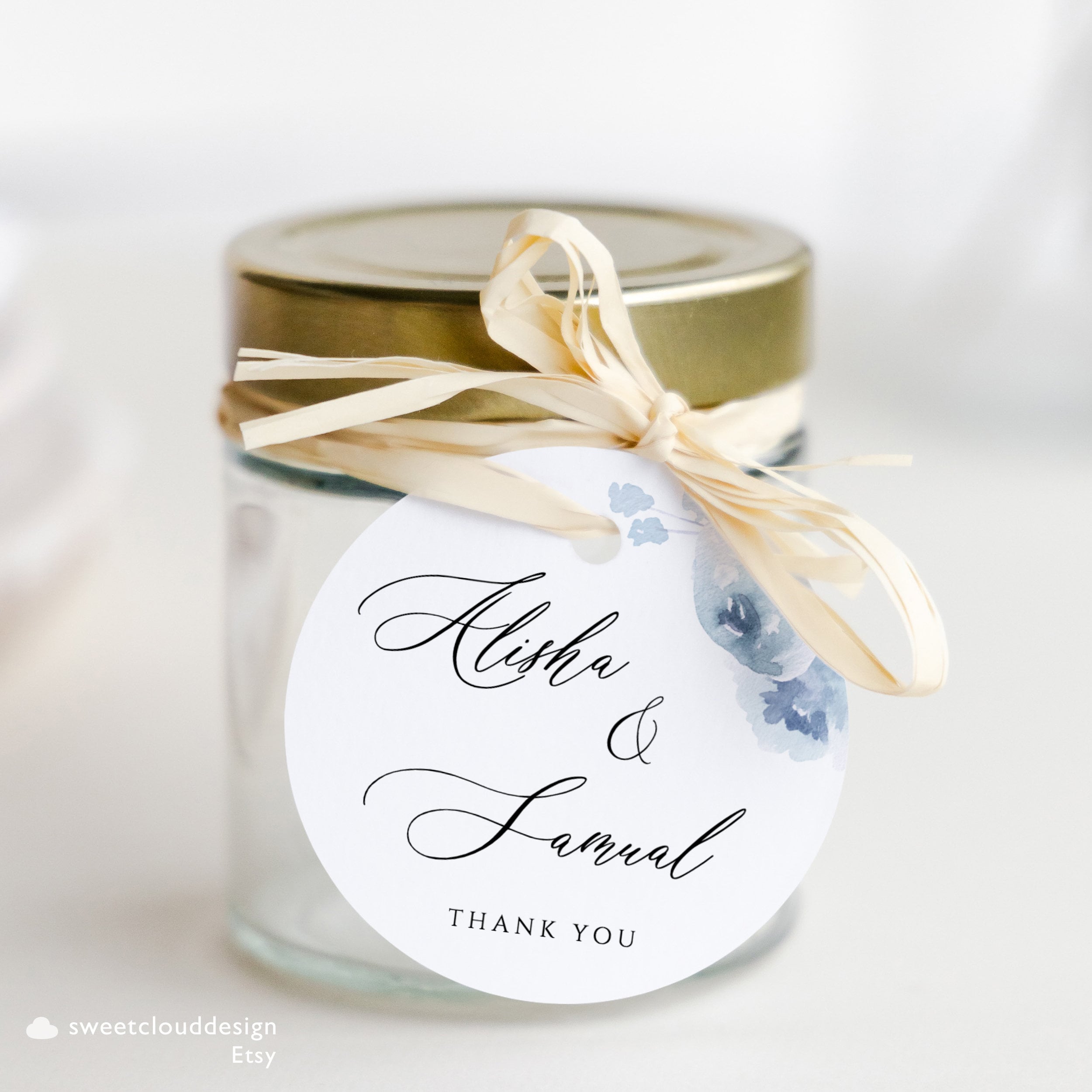 Round Thank You Tag Templatewhite Floral Wedding Favors Gift | Etsy