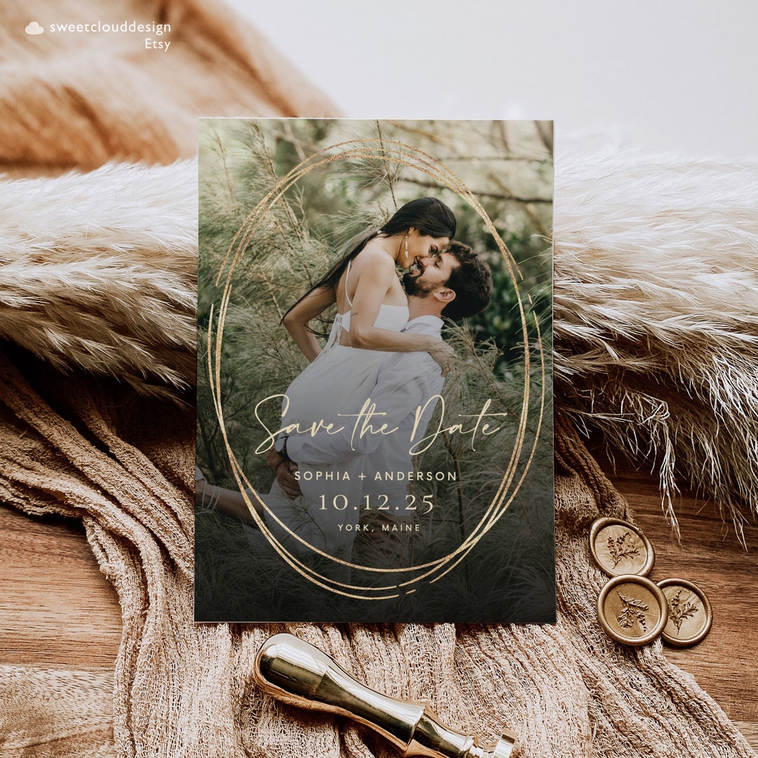 Gold Frame Photo Save the Date Template Wedding Gold Save the Date ...