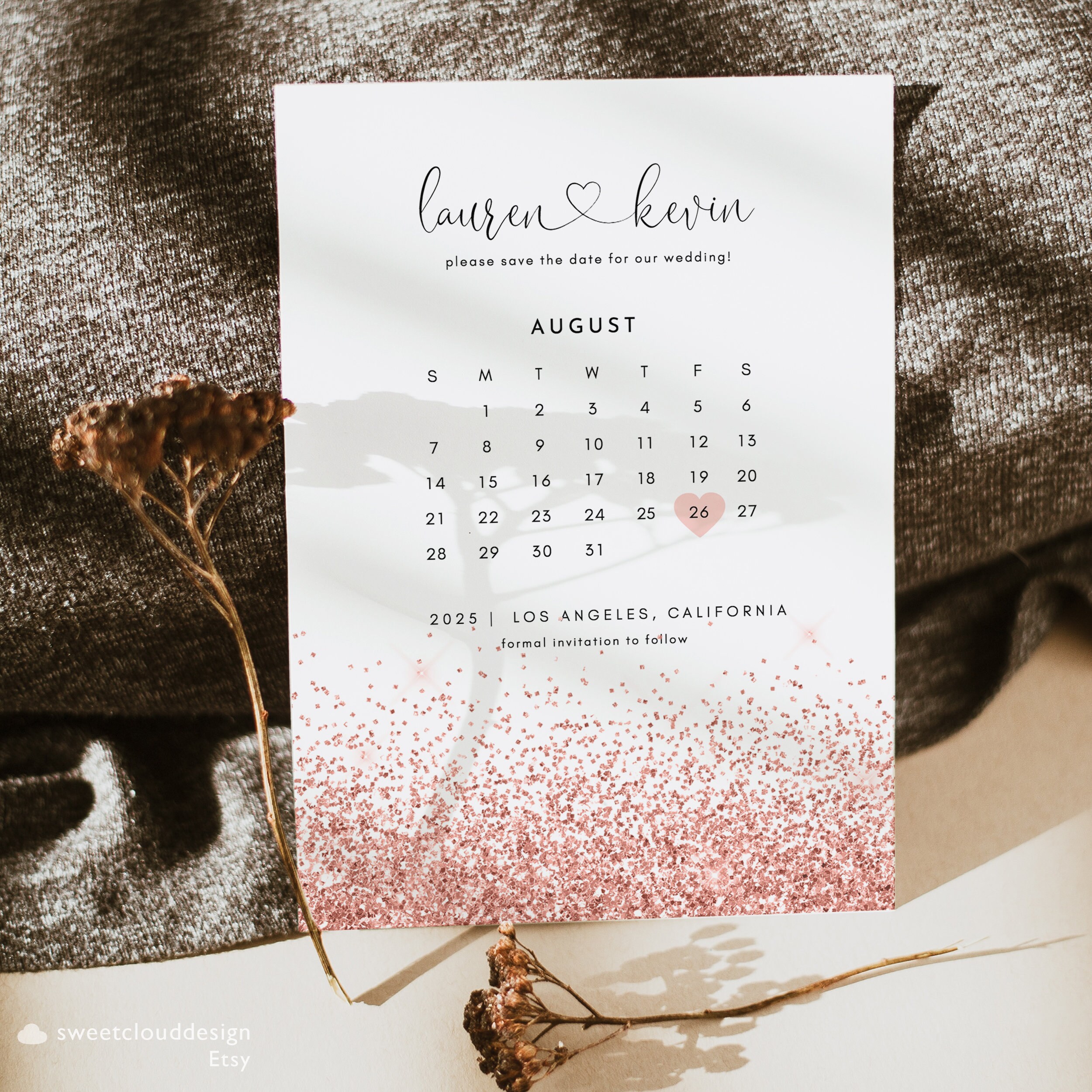 Glitter Calendar Save the Date Template, Editable Save the Date,bling ...