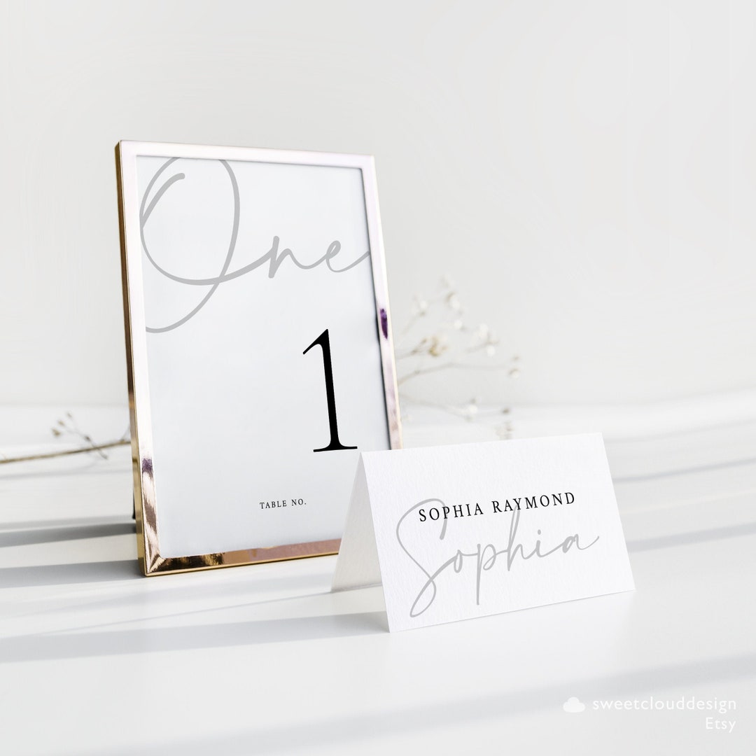 Modern Minimalist Wedding Table Number and Place Card Set Template ...