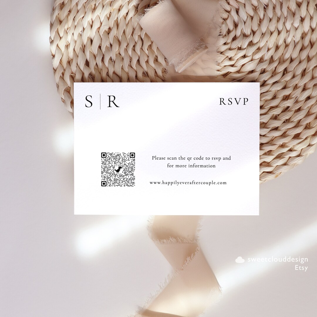 Monogram Rsvp Card Insert Template Minimalist Respond Insert Card QR ...