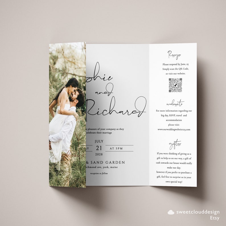 Gatefold Simple Wedding Invitation Boho Gatefold Invitation - Etsy