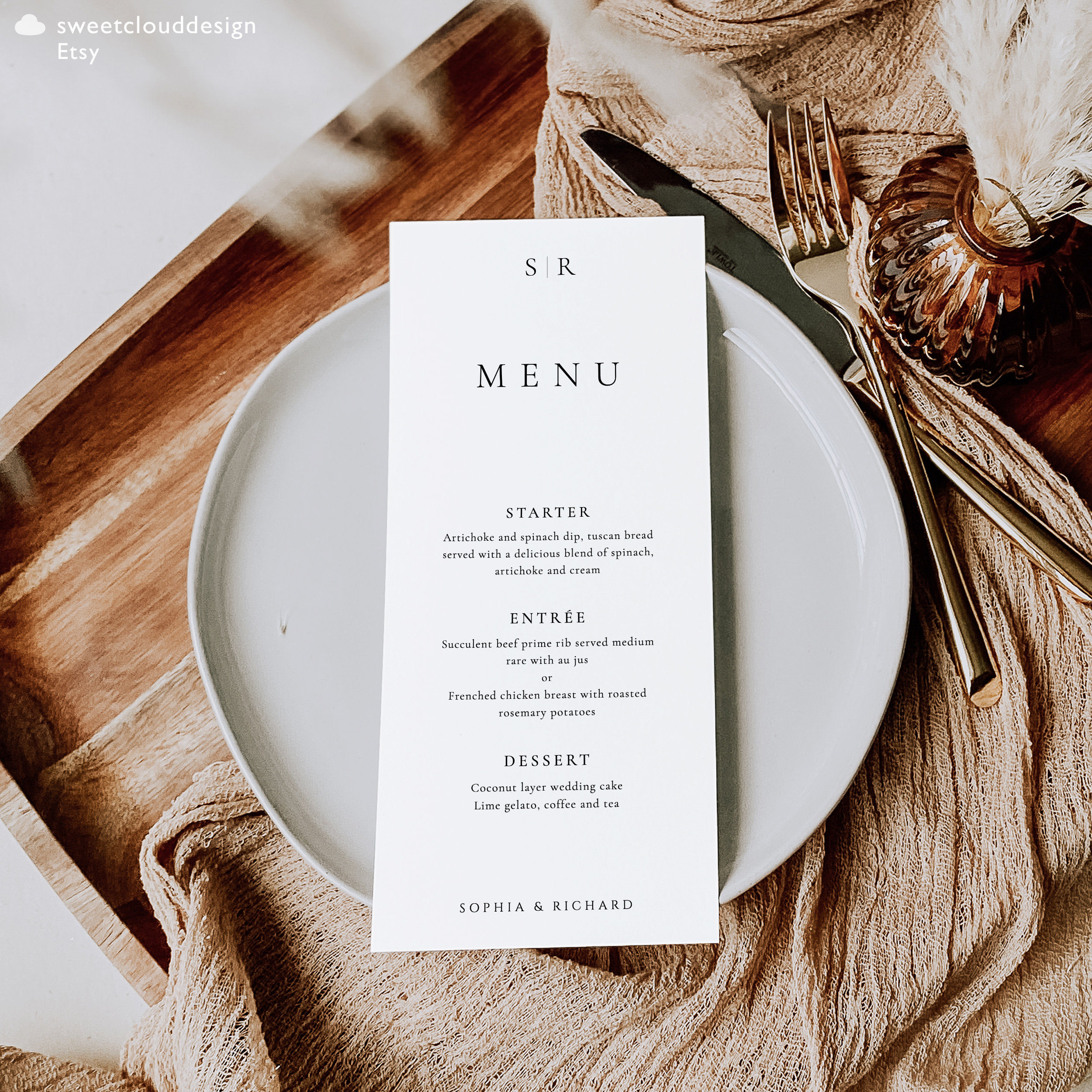 Table Menu Card Template | Simple Menu Printable | Minimalist Menu ...