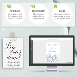 Reserved Sign Dusty Blue Floral Bridal Family Seat Sign Blue Flower ...