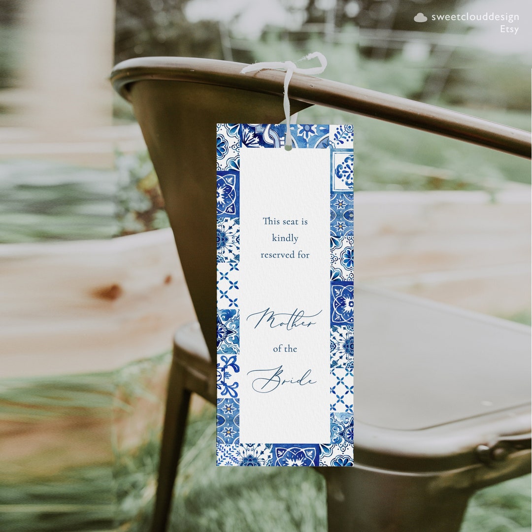 Blue Tile Reserved Seating Tag Positano Blue Tile Seating Tag Wedding ...