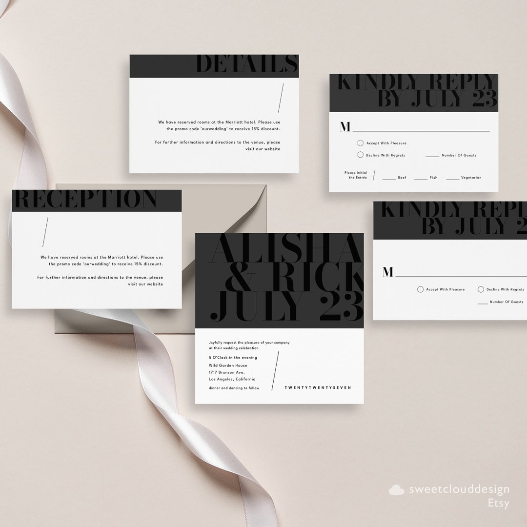 Simple Modern Wedding Invitation Set Template Minimal Wedding ...