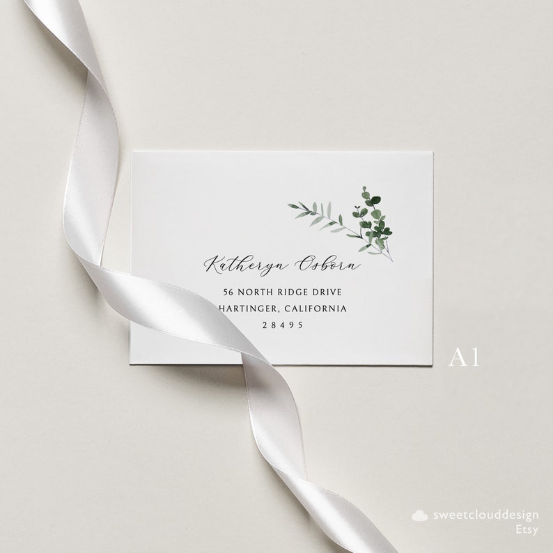 Greenery Envelope Template Green Leaves Address Label Printable Leaf ...