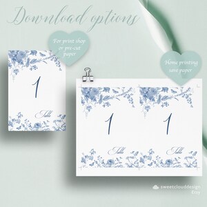 Dusty Blue Flower Table Number Template Steel Blue Floral Wedding Table ...