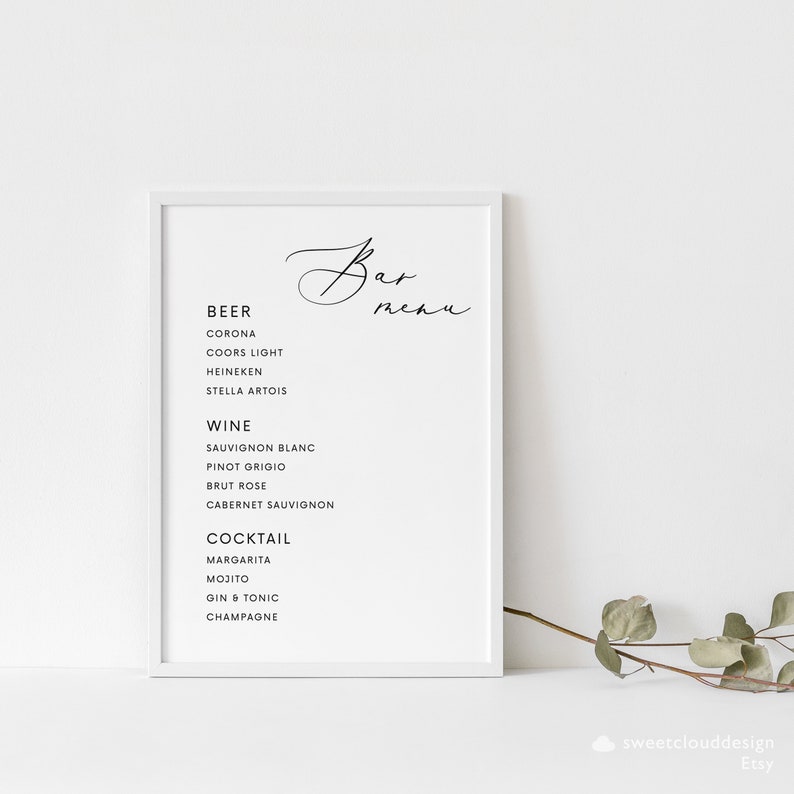 Simple Bar Menu Sign Drink Bar Sign Table Cocktails Sign - Etsy