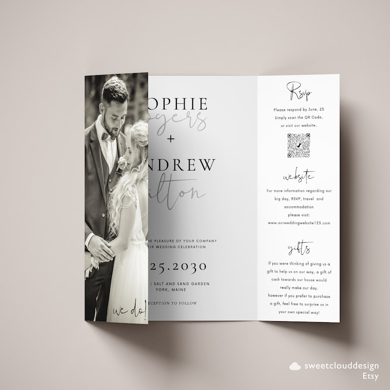 Gatefold Simple Wedding Invitation Modern Gatefold Invitation - Etsy