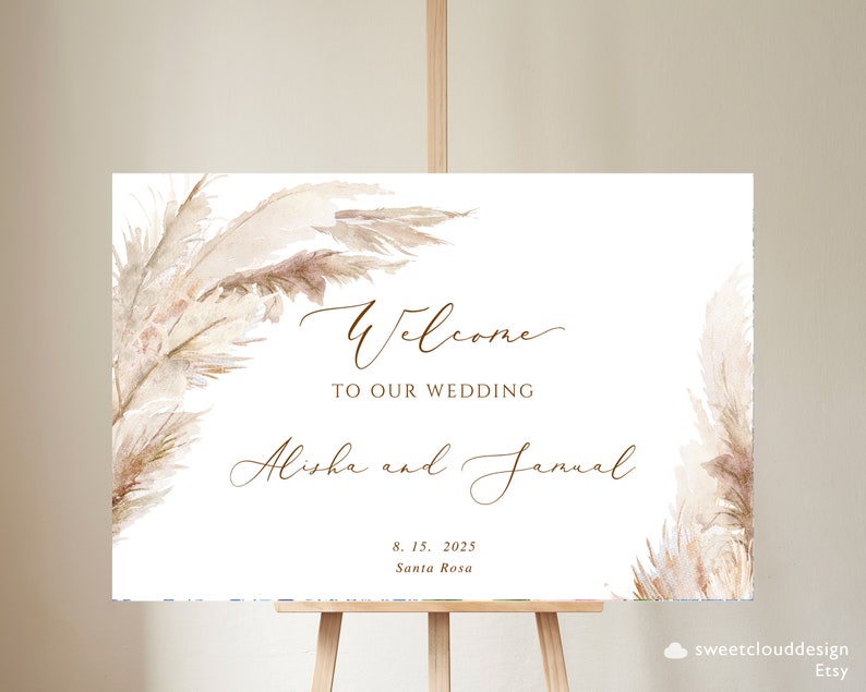 Pampas Grass Welcome Wedding Sign Template Horizontal Pampas - Etsy