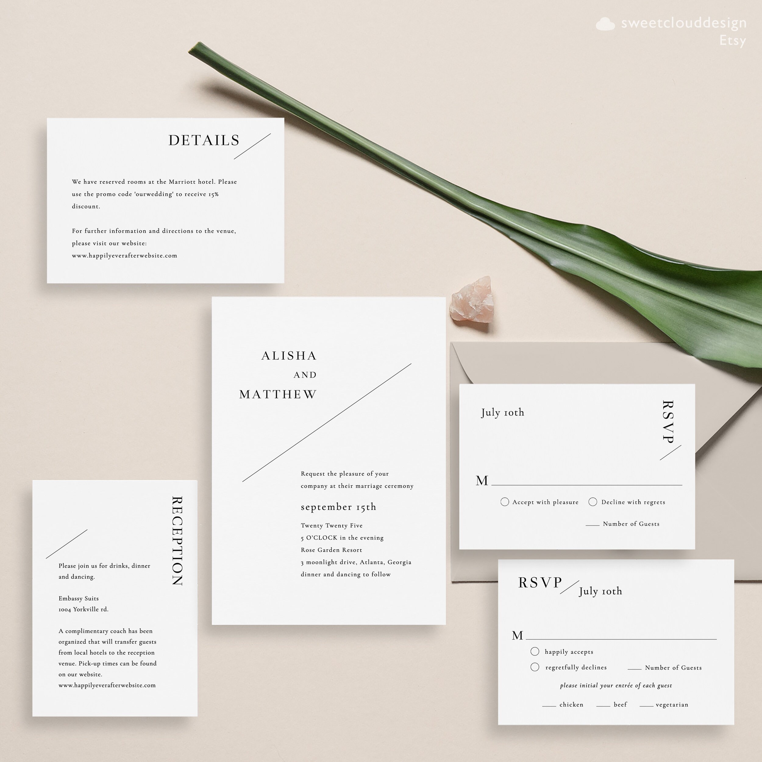 Modern Minimal Wedding Invitation Template set Simple | Etsy