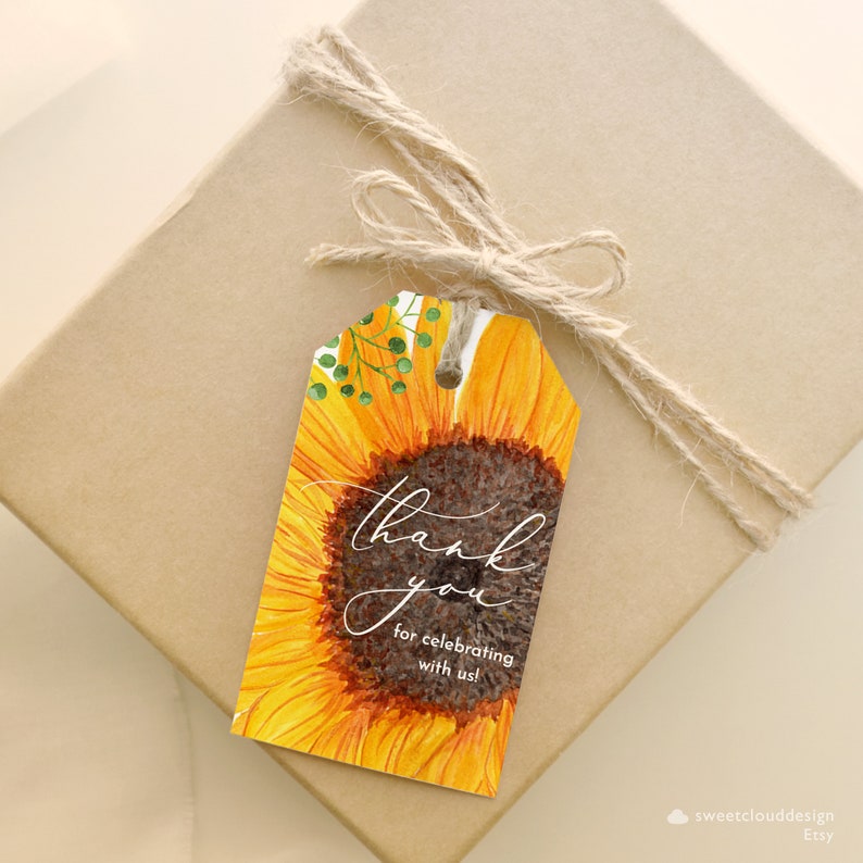 Sunflower Thank You Tag Yellow Sunflower Favor Gift Tag Printable Thank ...