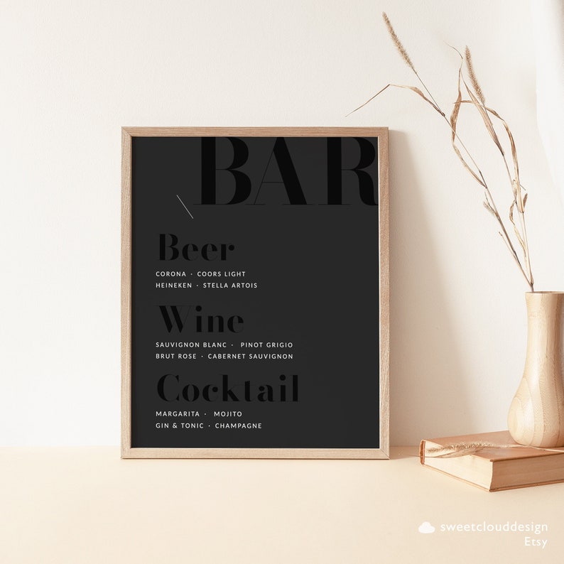 Black Minimal Bar Menu Sign Drink Bar Sign Table Black Simple - Etsy