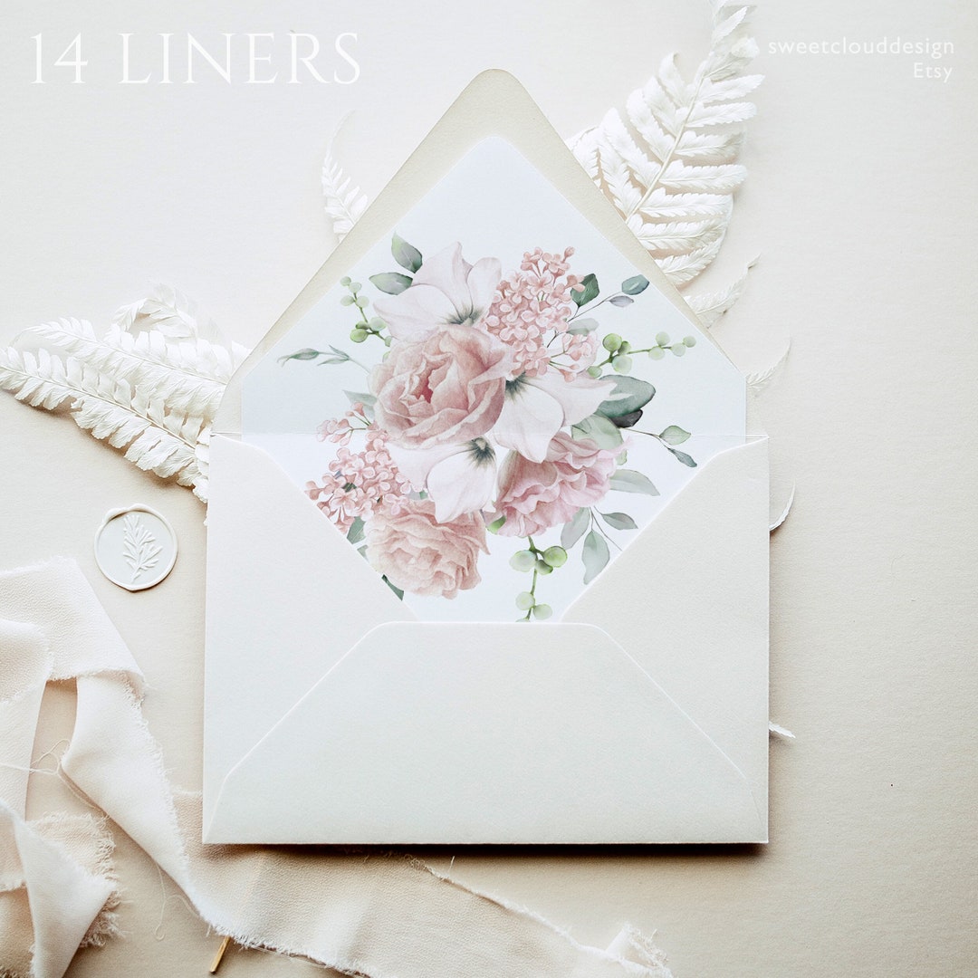 Pink Floral Envelope Liner Template Blush Pink Flower Envelope Liner ...