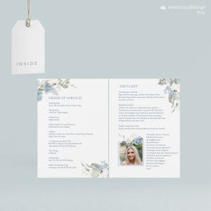Dusty Blue Floral Funeral Program Soft Blue Flower Cross Ceremony ...